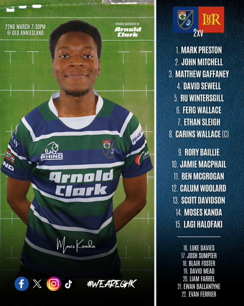 2xv Team Announcement: GHK vs Lenzie - GHK Rugby